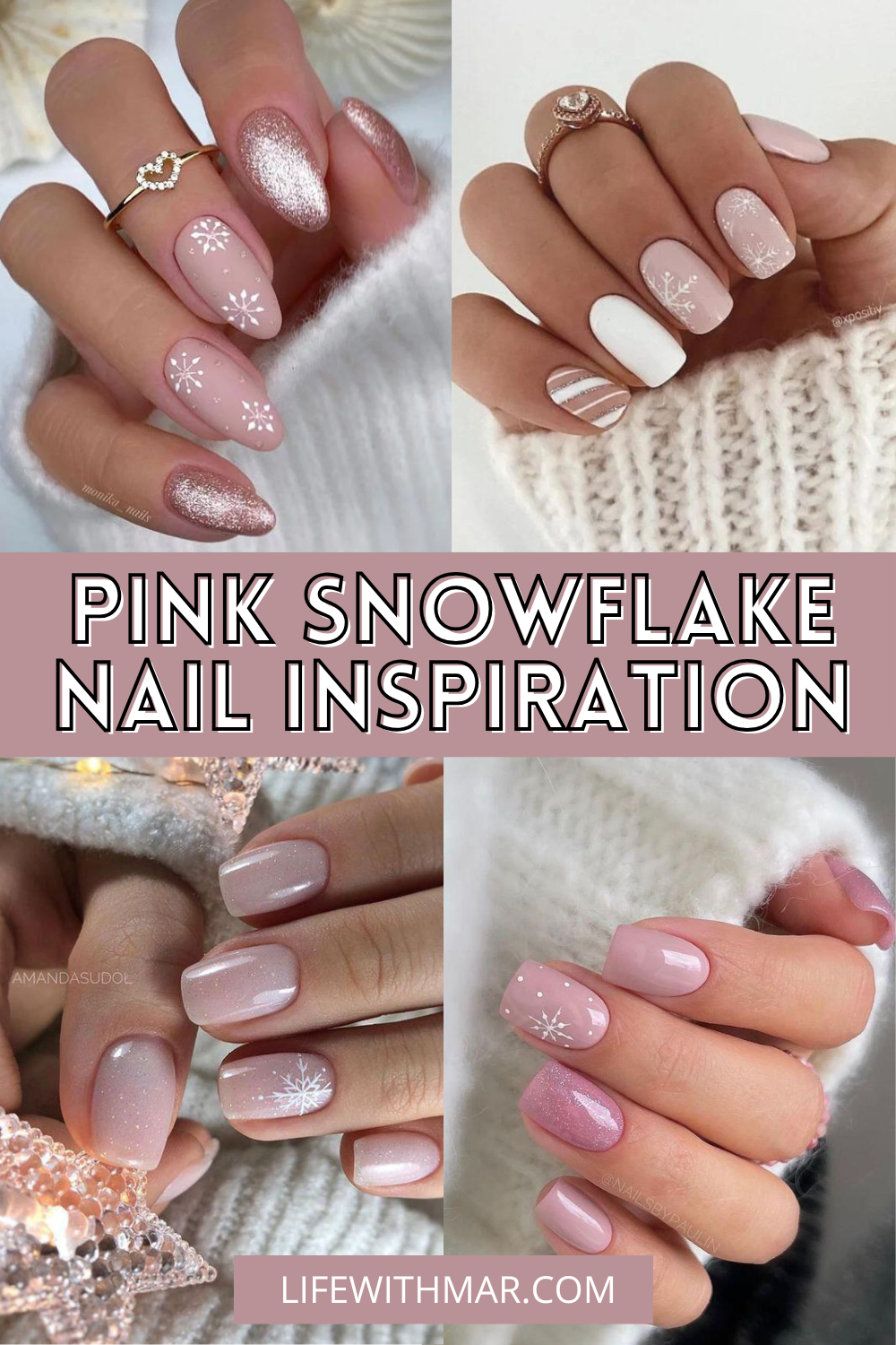40+ Pink Snowflake Nail Ideas - Life with Mar